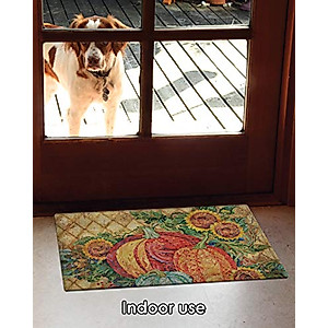 Toland Home Garden 800459 Boho Pumpkins Fall Door Mat 18x30 Inch Sunflower Outdoor Doormat for Entryway Indoor Entrance