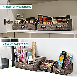 Ikee Design 3 Pcs Set Multipurpose Countertop Wooden Stackable Storage Bin Boxes for Pantry, Kitchen, Office, Cosmetics, Cabinet Organizer, 12.6" W x 8.1" D x 8.9" H, Coffee Color