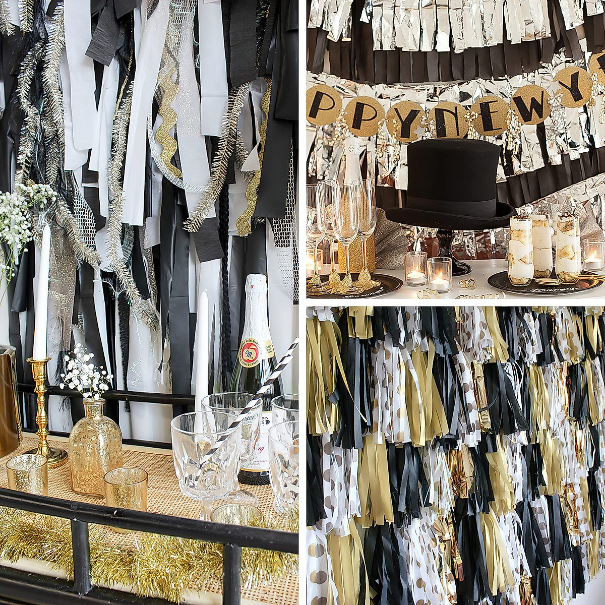 PartyWoo Crepe Paper Streamers 8 Rolls 656ft, Pack of Silver, Black, White and Gold Party Streamers for for Birthday Decorations, Wedding Decorations, Baby Shower (1.8 Inch x 82 Ft/Roll)