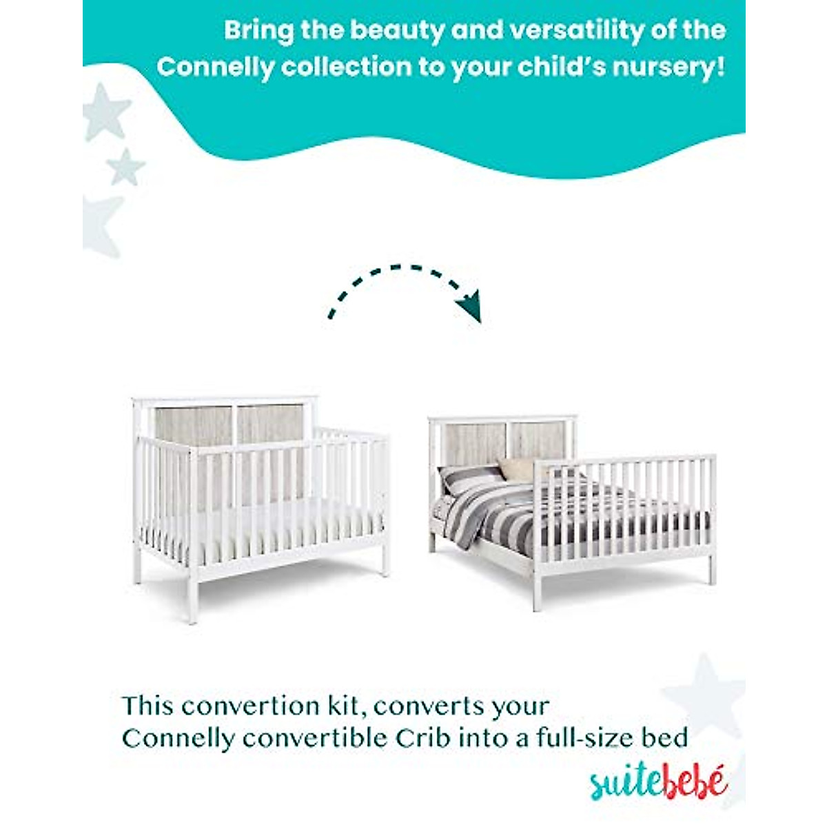 Suite Bebe Connelly Crib to Full Bed Conversion Kit Only, Adjustable in White - Quick Ship, Full Size Bed