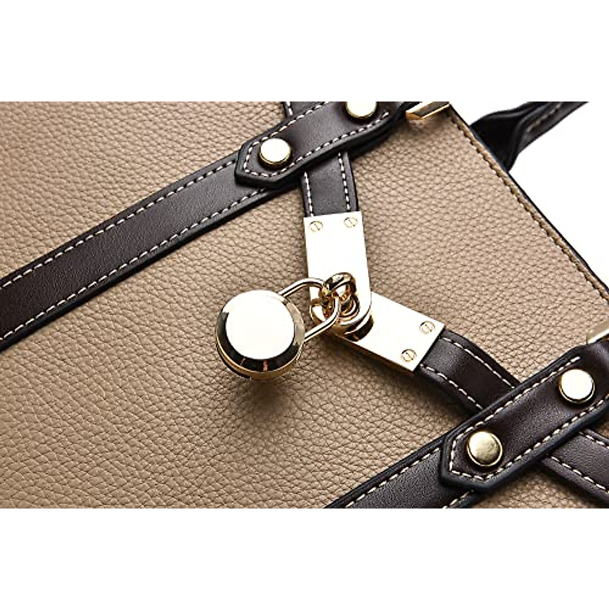 Vegan Leather Satchel Purses and Handbags for Women Top-Handle Tote Bag with Crossbody Strap - Khaki