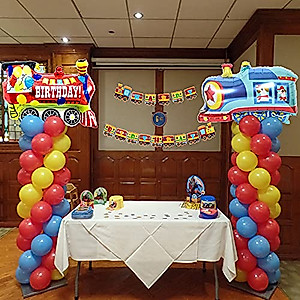 Train Birthday Party Supplies Set - Train Party Decorations with Railroad Balloons Garland,Train Birthday Banner,Train Balloons,Railway Cupcake Toppers for Steam Train Birthday Party,Baby Shower