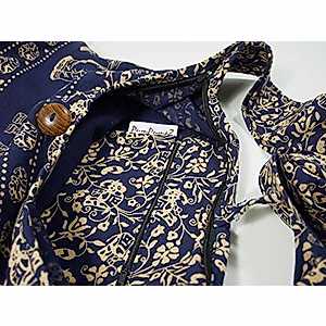 PumPumpz Hippie Boho Elephant Crossbody Bohemian Gypsy Sling Shoulder Bag Medium Size (Twins Elephant Navy)