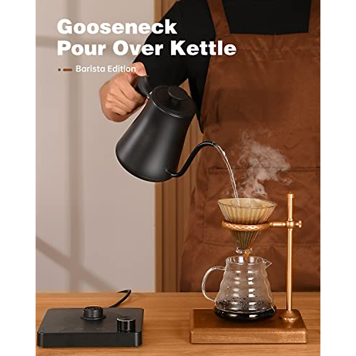 Ulalov Gooseneck Electric Kettle 1.0L with Temperature Control,Ultra Fast Boiling Hot Water Kettle for Pour-Over Coffee/Tea,100% Stainless Steel, 5 Variable Presets, 12H Keep Warm,Leak-Proof, 1200W