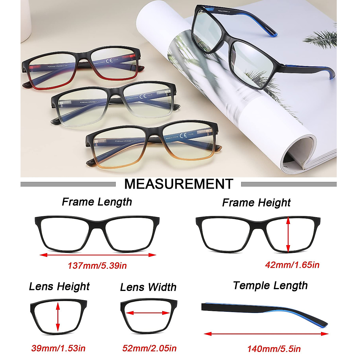 Reading Glasses for Men 4-Pack Stylish Computer Readers with Spring Hinges, Anti Glare/Eye Strain Filter UV Ray Blue Light Blocking Two-Tone Reader Eyeglasses,+1.5 Magnification Strength