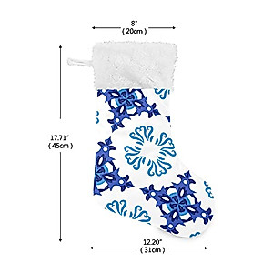 Kigai Christmas Stockings Blue White Ceramic Tile Large Candy Stockings Stuffers Kids Cute Xmas Sock Decorations 2PCS for Home Holiday Party 12" x18"