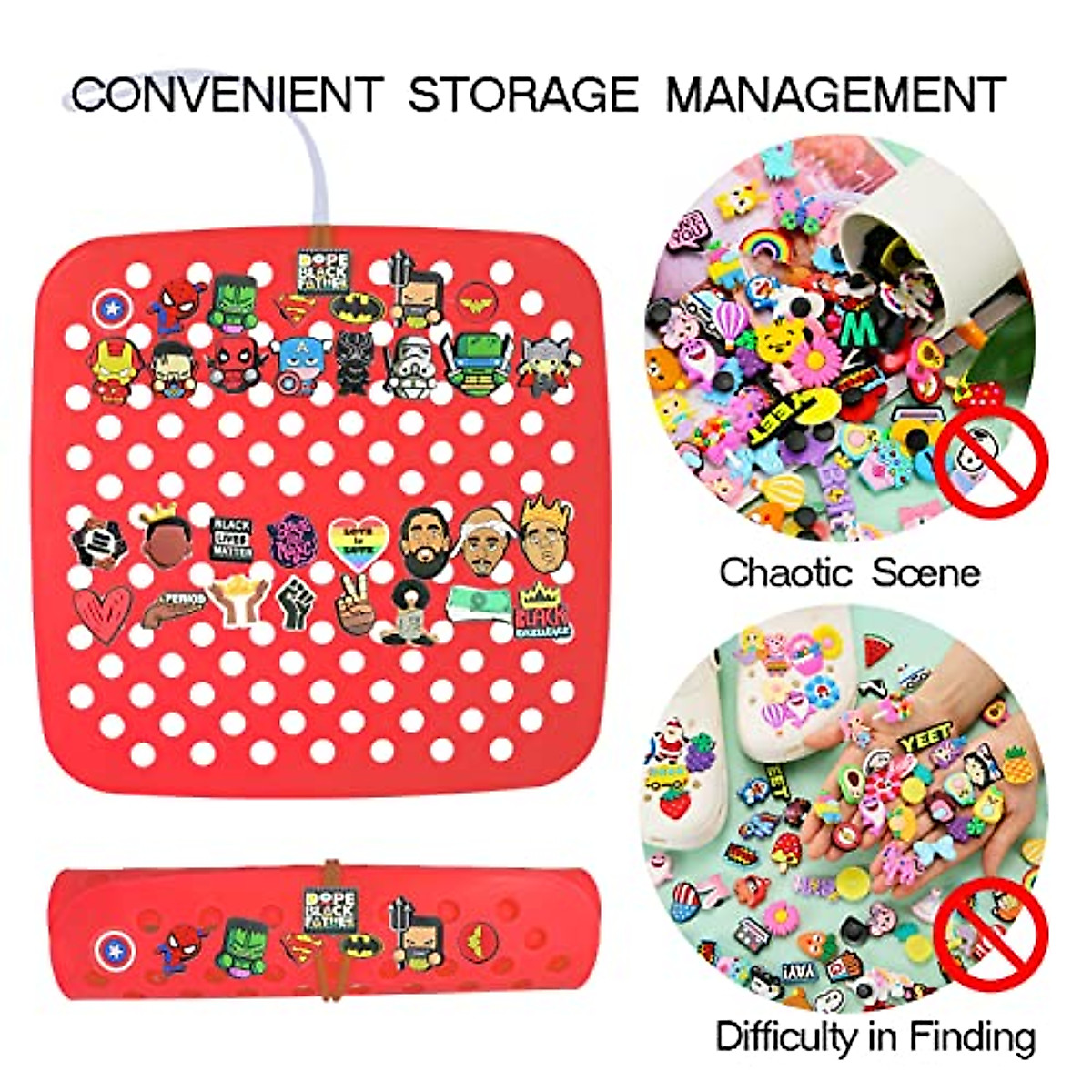 SHENGCHUANG croc charm organizer & storage Shoe Charms display Hanger Portable Hanging Charms Silicone Roll Bag Red(Croc Charms not Included)