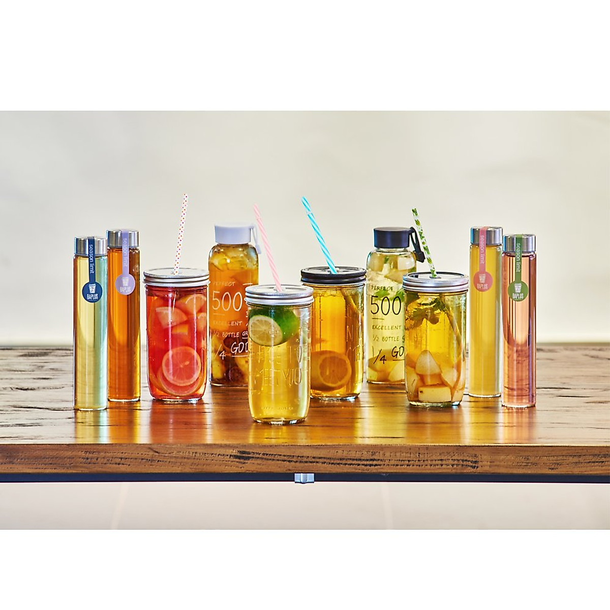 SUBANG 50 Pack Reusable Straws, BPA-Free, 9" Colorful Hard Plastic Stripe Drinking Straw for Mason Jar Tumbler, Family or Party Use with Cleaning Brush