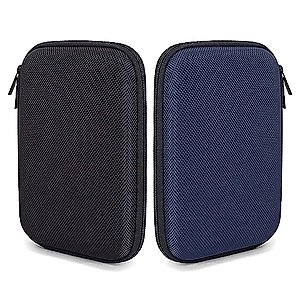 Ginsco 2pcs EVA Hard Carrying Case for Portable External Hard Drive Power Bank Charger USB Cable Battery Case (Black+Blue)