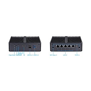 Qotom-Q750G5-S08 Router Mini PC Intel Celeron J4125 AES-NI 5X Intel I225-V 2.5G LAN Quad Core (8G DDR4 RAM + 128G MSATA SSD)