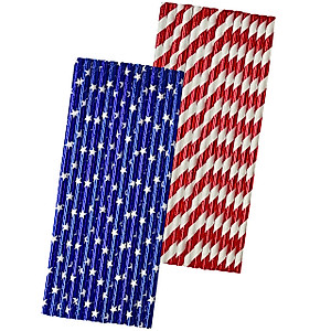Patriotic Theme Foil Paper Straws - Red White Blue Party - Stars and Stripes - 7.75 Inches - Pack of 50 - Outside the Box Papers Brand