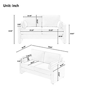 VASOENY 58.7" Modern Loveseat Sofa, Soft Chenille Fabric Love Seat Couch, 2 Seater Comfy Upholstered Leisure Sofa Loveseat Couches with 2 Waist Pillow for Living Room, Bedroom, Office