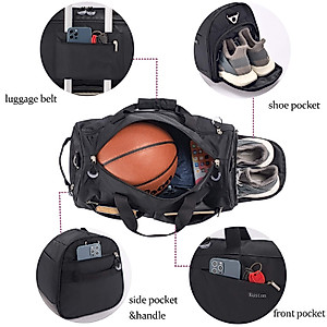 Kuston Sports Gym Bag with Shoes Compartment &Wet Pocket Gym Duffel Bag Overnight Bag for Men and Women-Black