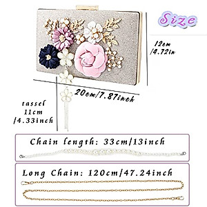 ELABEST Evening Clutch Bag Tassels Shiny Crossbody Purse Flowers Pearls Design Handbag Party Bags For Wedding Cocktail Party (Champagne)