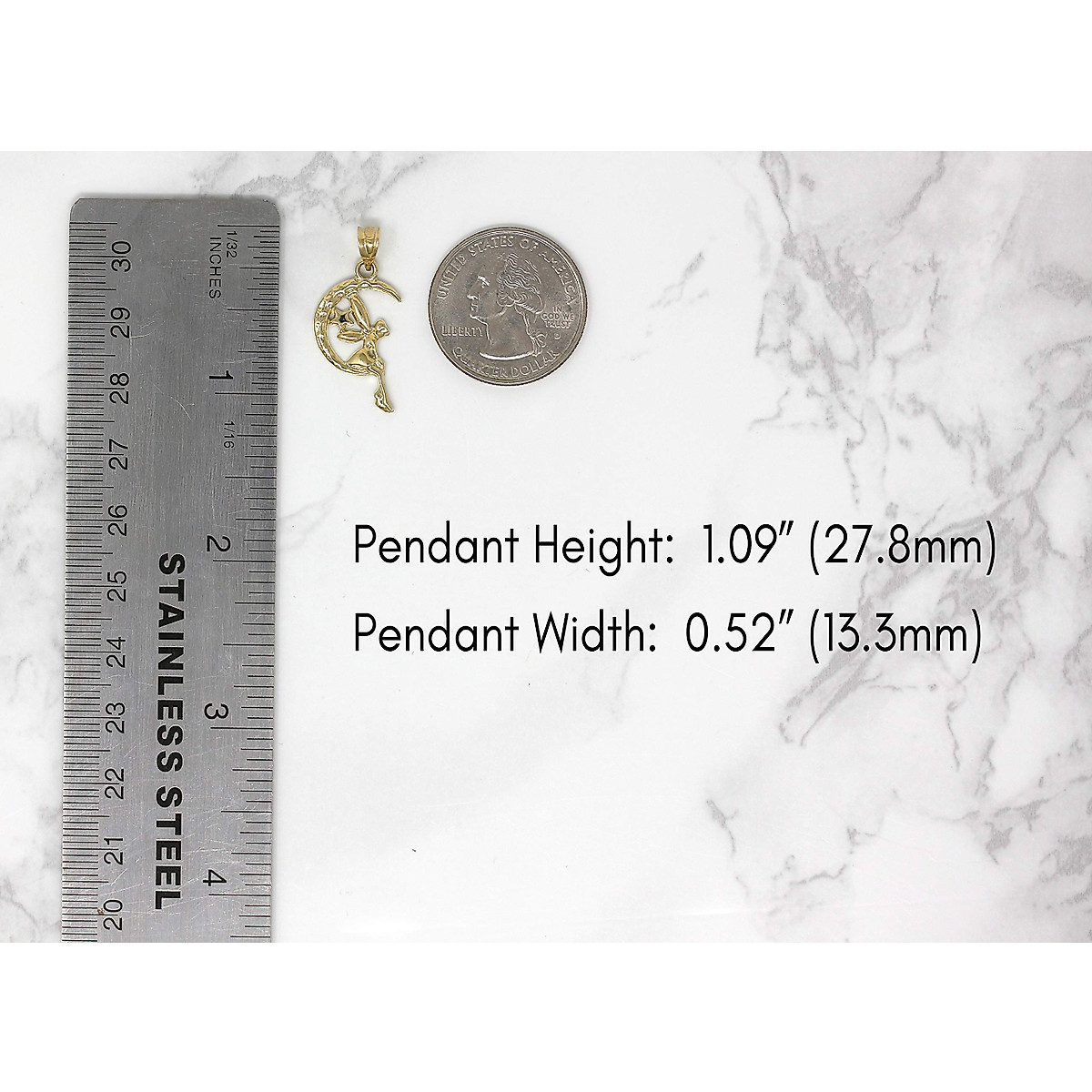 CaliRoseJewelry 14k Tinkerbell Fairy Tale on The Moon Charm Pendant in Yellow Gold