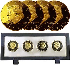 Donald Trump 1st Term 4 Year Coin Set, Collector’s Edition, Gold Plated Replica Coins 2017, 18, 19, 20, Rectangle Display Case, Cert. of Auth. (1st Term Rect. Blk.)