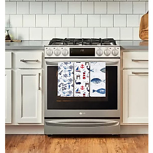 fillURbasket Coastal Kitchen Towels Set Nautical Dish Towels Fish Kitchen Towels Seashell Towels for Kitchen Decorative Hand Dish Drying 15"x25" 100% Cotton