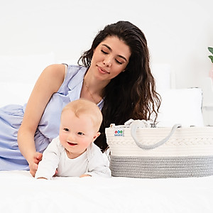 Extra Large Baby Diaper Caddy Organizer - Baby Basket Diaper Storage and Baby Caddy Nursery Organization - Diaper Organizer Changing Table Storage - Portable Rope Diaper Caddy with Baby Storage Basket