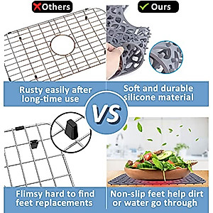 NCUUBR Silicone Sink Mats for Bottom of Kitchen Sink, 2 PCS Sink Mat and Protectors for Stainless Steel Sink, 13.58 ''x 11.6 '' Rear Drain Non-slip Sink Protectors