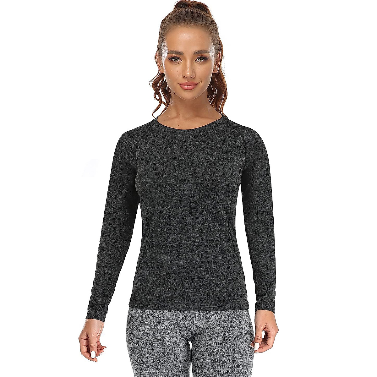 Star Vibe Dry Fit Long Sleeve Tshirt for Women Moisture Wicking Long Sleeve Tee Outdoor Compression Running Workout Tops 4 Pack Black/Grey/Navy/Wine red L