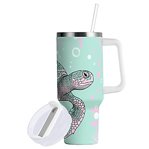 ODAWA 40 Oz Underwater Sea Turtle Insulated Cup with Lid and Straw, 2 in 1 Lid Insulated Stainless Steel Tumbler