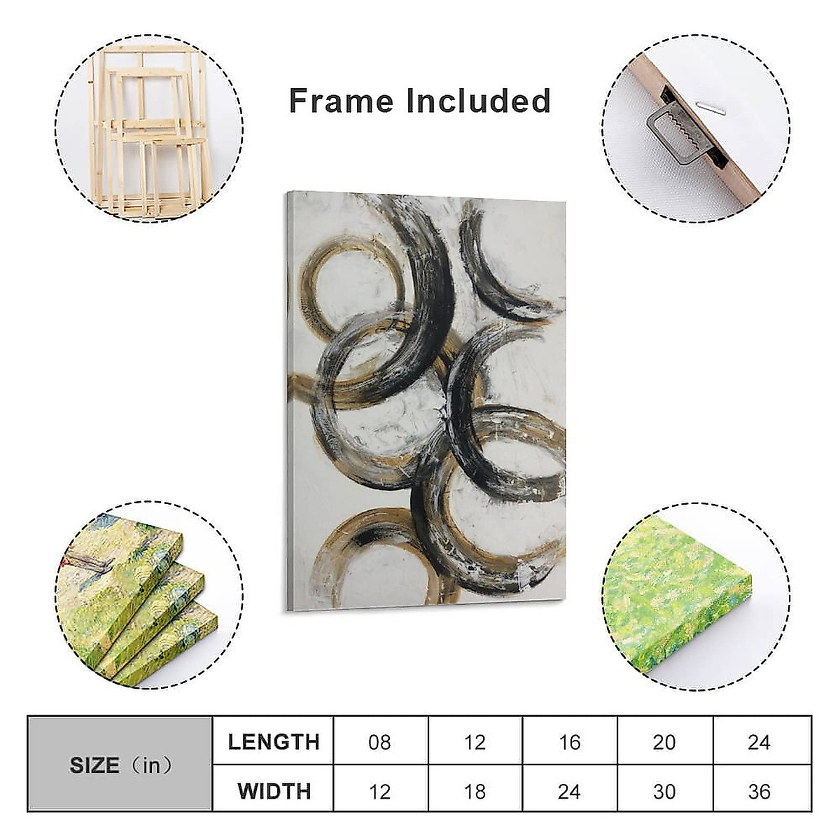 Hand-Painted Abstract Oil Painting Black White Circle Fine ArtHandmade Modern Acrylic Artwork Texture Painting Original Paintings Canvas Wall Art16x24inch(40x60cm)