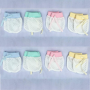 Adeimoo Baby Boy Girl No Scratch Silk Cotton Mittens Mesh Breathable Drawstring Gloves for Newborn Toddler Infants 8 Pack (Eyelet Mitten)