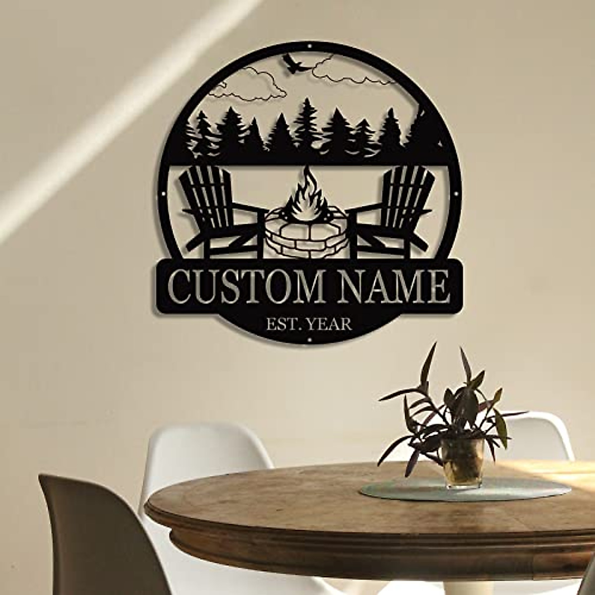Personalized Family Name Sign Custom Last Name Sign Monogram Letters Wall Decor Personalized Name Signs for Home Decor Metal Established Sign Initial Split Letter Monogram Sign (Forest)