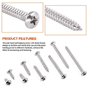 Rustark 210-Pcs [# 6 5/16'' to 1-1/2''] 304 Stainless Steel Round Pan Head Phillips Cross Wood Screws Drive Self Tapping Drilling Screws Assortment Kit