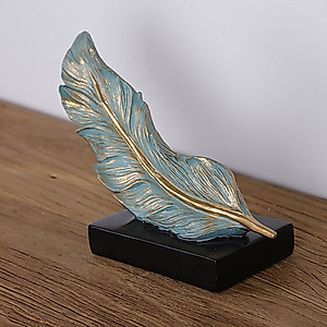 Resin Feather Sculpture Art Statue Feather Figurines Abstract Home Decoration for Wedding Party Bedroom Living Room Garden Office - Blue S