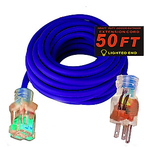 pizety 50 ft 10 Gauge Heavy Duty Indoor Outdoor Extension Cord 125 Volt, 1875 watt, 5-15P/R, UL Listed 10 Gauge Extension Cord 3 Prong 50 ft 10/3 Extension Cord