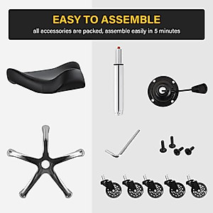 WKWKER Heavy Duty Rolling Stool with Wheels Hydraulic Swivel Adjustable Rolling Stool Ergonomic Thick Irregular Leather Seat Stool Chair for Kitchen Drafting Lab Office Salon Message Stool – Black