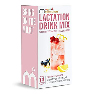 Munchkin® Milkmakers® Lactation Drink Mix Supplement with B Vitamins/Collagen/Fenugreek & Milk Thistle for Breastfeeding Moms, Berry Lemonade, 14 Count