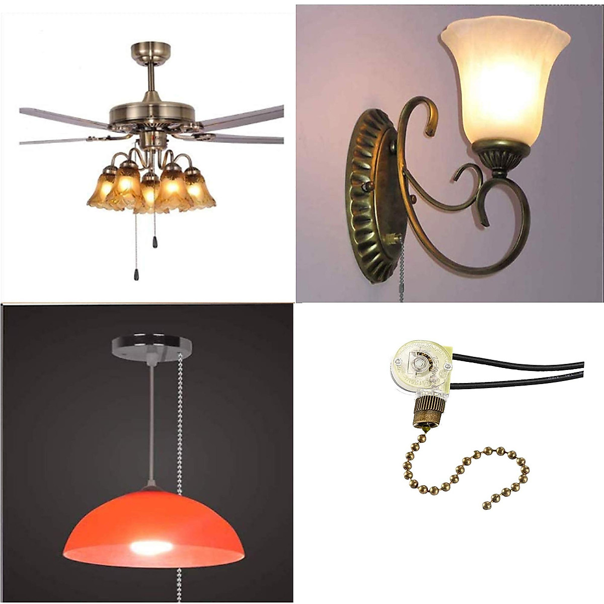 Pull Chain Switch, ZE-109 Ceiling Fan Light Switch, On-Off Speed with Pull Chain Compatible with Ceiling Light Fans, Lamps and Wall Lights. (Bronze)