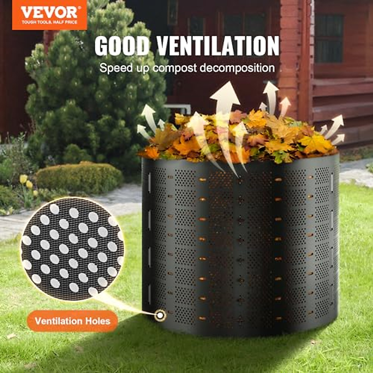 VEVOR Compost Bin 220 Gallon, Outdoor Expandable Composter, Easy to Setup & Large Capacity Composting Bin, Fast Creation of Fertile Soil