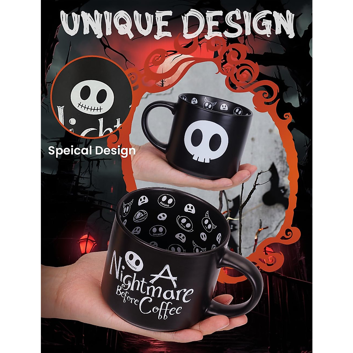 Cessfle Nightmare Before Christmas Gifts, Nightmare Before Christmas Mug, Jack Smile Face Skellington Christmas Coffee Mug 14oz, Christmas Gifts for Women Men