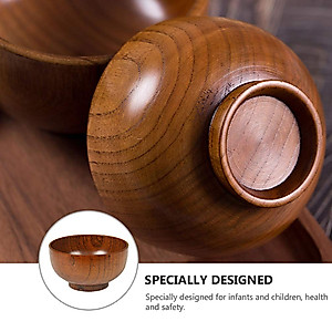 PRETYZOOM Miso Soup Bowls Wooden Rice Bowl Japanese Style Wooden Salad Bowl Mini Jujube Wood Bowl Hand- Carved for Rice Soup Condiments Small Wooden Bowls