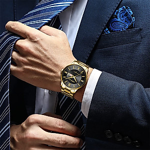 CRRJU Men's Fashion Luxury Golden Auto Date Watches Business Casual Japan Movement Quartz Waterproof Wristwatches for Men,Golden Stainsteel Steel Band Watch