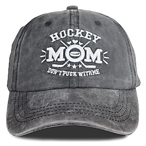 MANMESH HATT Hockey Mom Gifts for Women, Vintage Adjustable Distressed Ice Hockey Baseball Cap, Cute Washed Embroidered Sports Mama Hat for Mothers Day (One Size, Hockey mom Black)