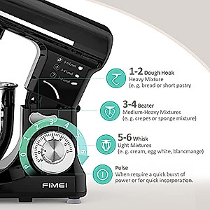 FIMEI Stand Mixer, 5.5 Qt Food Mixer, 6-Speed Tilt-Head Kitchen Mixer (Dough Hook and Beater with Ceramic Glaze, Whisk), Lower Noise, Anti-Slip (Black)