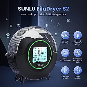 Filament Dryer Box,Upgrade FilaDryer S2 Dry Box,SUNLU Dry Box for 3D Printer Filament,Keep 3D Filament No More Brittle/String/Poor Adhesion,Large-Size Touch Screen,Real-time Humidity Display,Black
