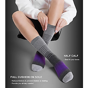 FITRELL 4 Pack Women's Merino Wool Hiking Socks Wicking Cushioned Warm Thermal Walking Boot Crew Socks, Christmas Gifts, Purple+Pink, Medium, for Shoe Size 8.5-11