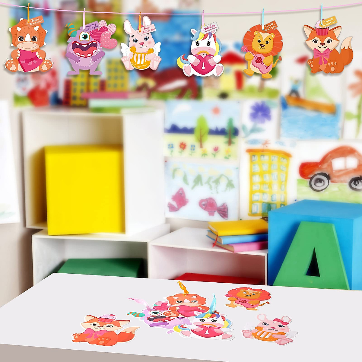 Gersoniel 24 Sets of Valentines Day Craft Kits Valentines Ornament DIY Animals Crafts Valentine DIY Ornaments Stickers for Kids Valentine Class Game Activities and Valentines Day Decorations,6 Styles