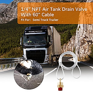 HASAOMOI 2PCS Air Tank Drain Valve Plug Fitting 1/4" NPT with 60" Cable Valve, Air Brake Reservoir Air Compressor Drain Valve For Semi Trucks