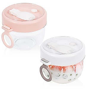 Overnight Oat Containers with Lids and Spoons 2PCS, 20oz Portable Plastic Yogurt Jars, Leak-proof Large Capacity Dessert Cups for Yogurt Breakfast On The Go Cups, Oatmeal Jars Snack Containers