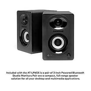 Audio-Technica AT-LP60XBT Bluetooth Stereo Turntable (Black) Bundle with 3' Powered Bluetooth Studio Monitors - Pair (2 Items)