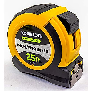 Komelon 52425IE; 25' x 1.06" Powerblade II" Engineer Tape Measure; Yellow/Black