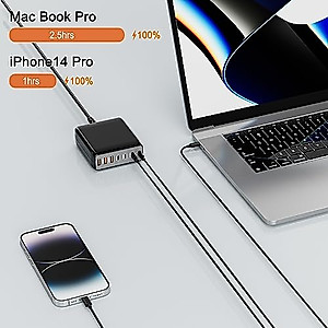 USB C Charger Block, 220W 7-Port Desktop Charging Station, 65W Laptop Charger Compatible with MacBook Pro/Air,iPad Series,iPhone 14 13 12 Pro Max Samsung Galaxy Note