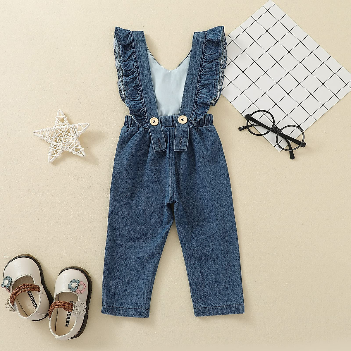 Tiacham Girls Jeans Romper Toddler Sleeveless Ruffle Halter Jumpsuits Baby Girl Denim Overalls Kids Pants (Blue , 2-3T )