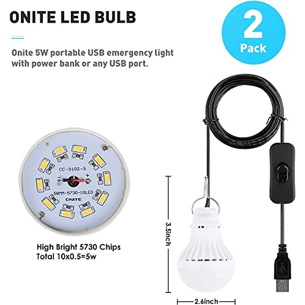 Onite USB Light, USB LED Camping Lantern with USB Splitter Y-Cable, 8ft Extra Length Cord Tent Light, Optimal Companion for Portable Power Station Solar Panel Charger Power Bank, WarmWhite